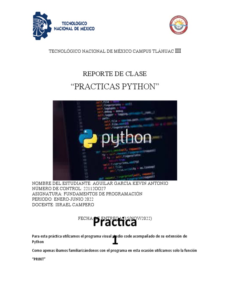 Reporte Practicas | PDF | Python (lenguaje de programación) | Sustracción