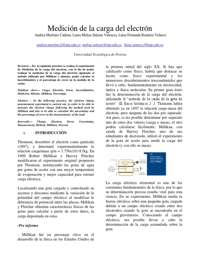 Medición de La Carga Del Electrón | PDF | Carga eléctrica | Electrón