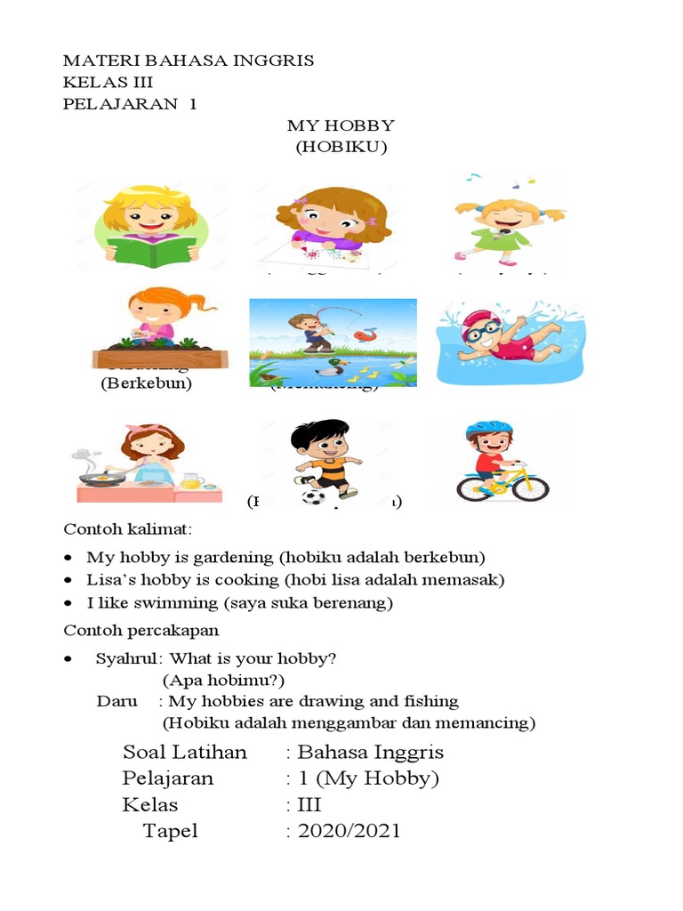 MATERI BAHASA INGGRIS KELAS 3 My Hobby | PDF