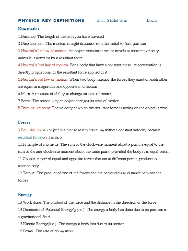 Definitions of CIE Alevel Physics AS Level | PDF | Force | Torque