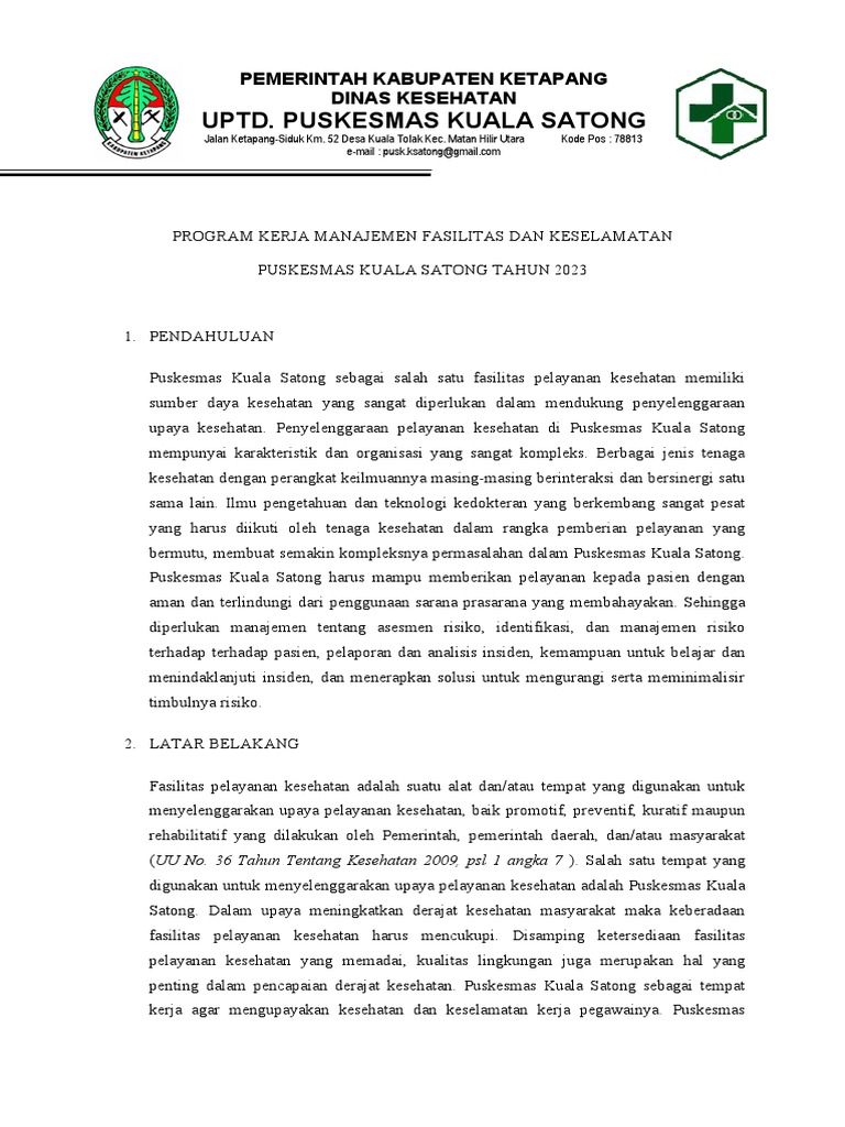 Program Manajemen Fasilitas Dan Keselamatan 2023 | PDF