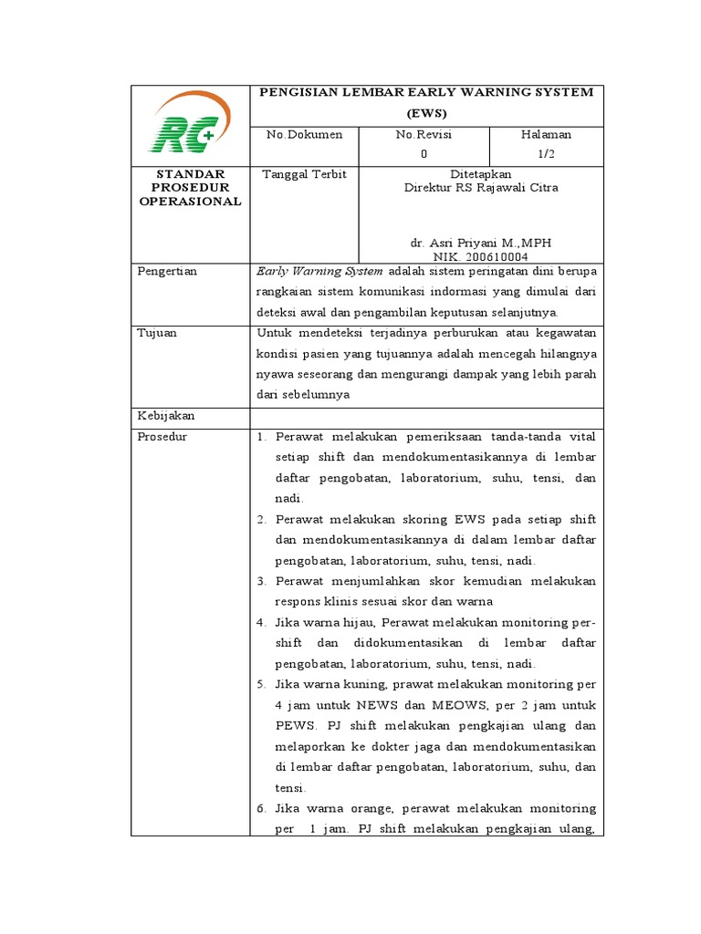 SOP Pengisian Lembar EWS | PDF