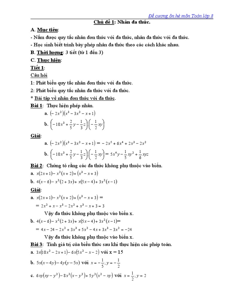 De Cuong On Tap Mon Toan Lop 8 | PDF