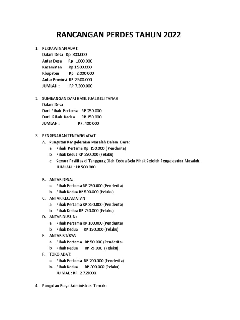 Rancangan Perdes Tahun 2022 | PDF
