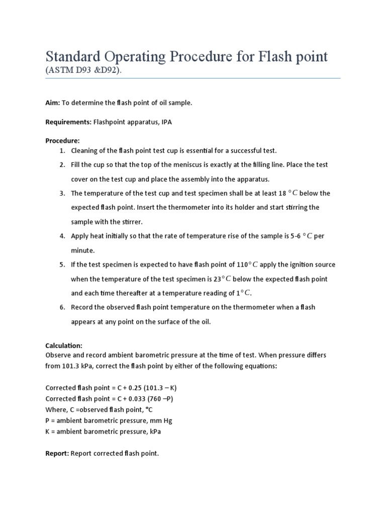 SOPof Flash Point (ASTM D93 &D92) | PDF