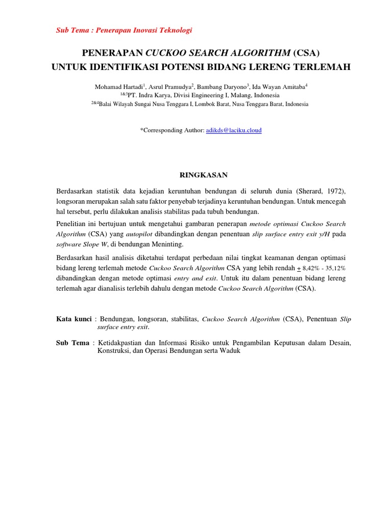 Penerapan Algoritma Cuckoo Search untuk Analisis Stabilitas Lereng ... Penerapan Algoritma Cuckoo Search untuk Analisis Stabilitas Lereng ...