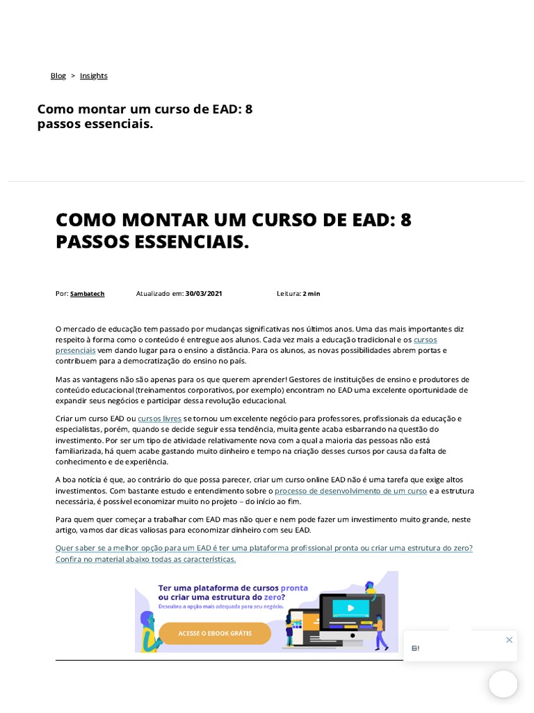 Como Montar Um Curso de EAD - 8 Passos Essenciais | PDF | Educação à ...