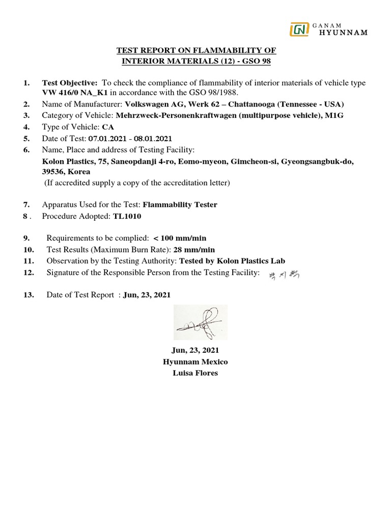 WR301 - Flammability Test Report | PDF