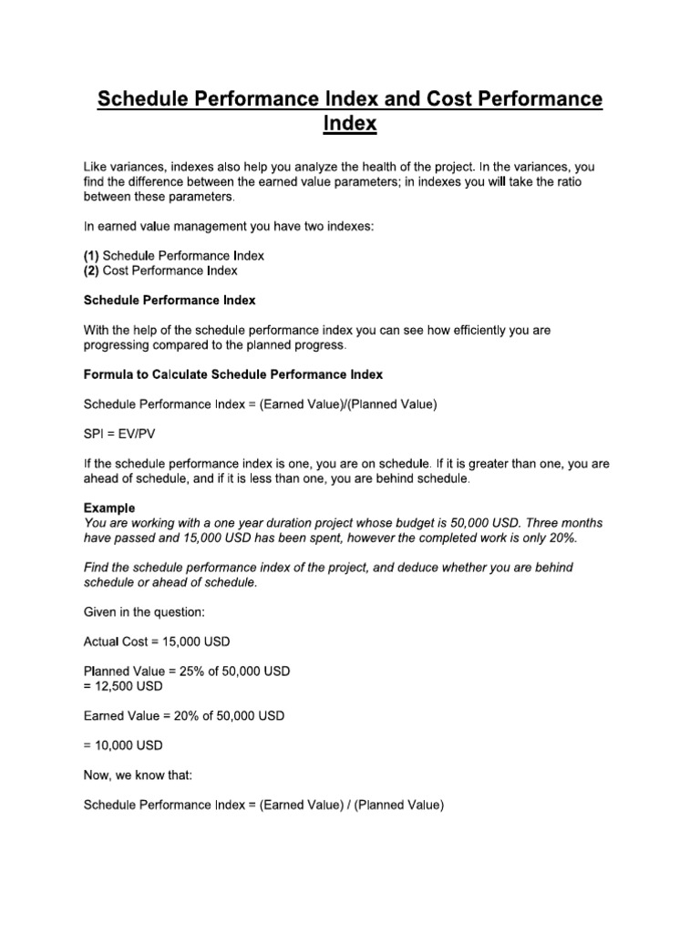 Earned Value 3 Spi And Cpi 1 Pdf