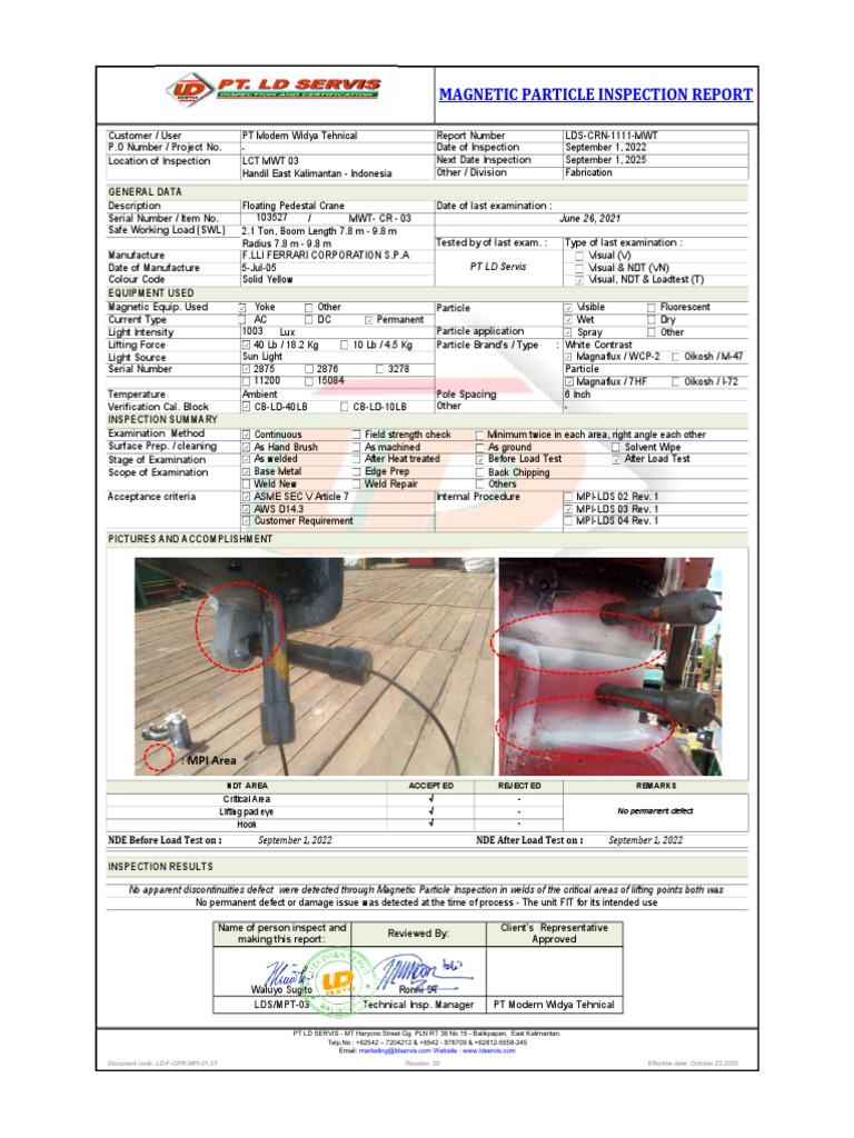 Magnetic Particle Inspection Report | PDF