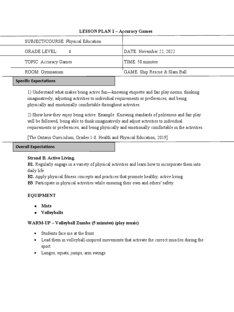 LD - Grade 6 - Phys Ed. L1. | PDF