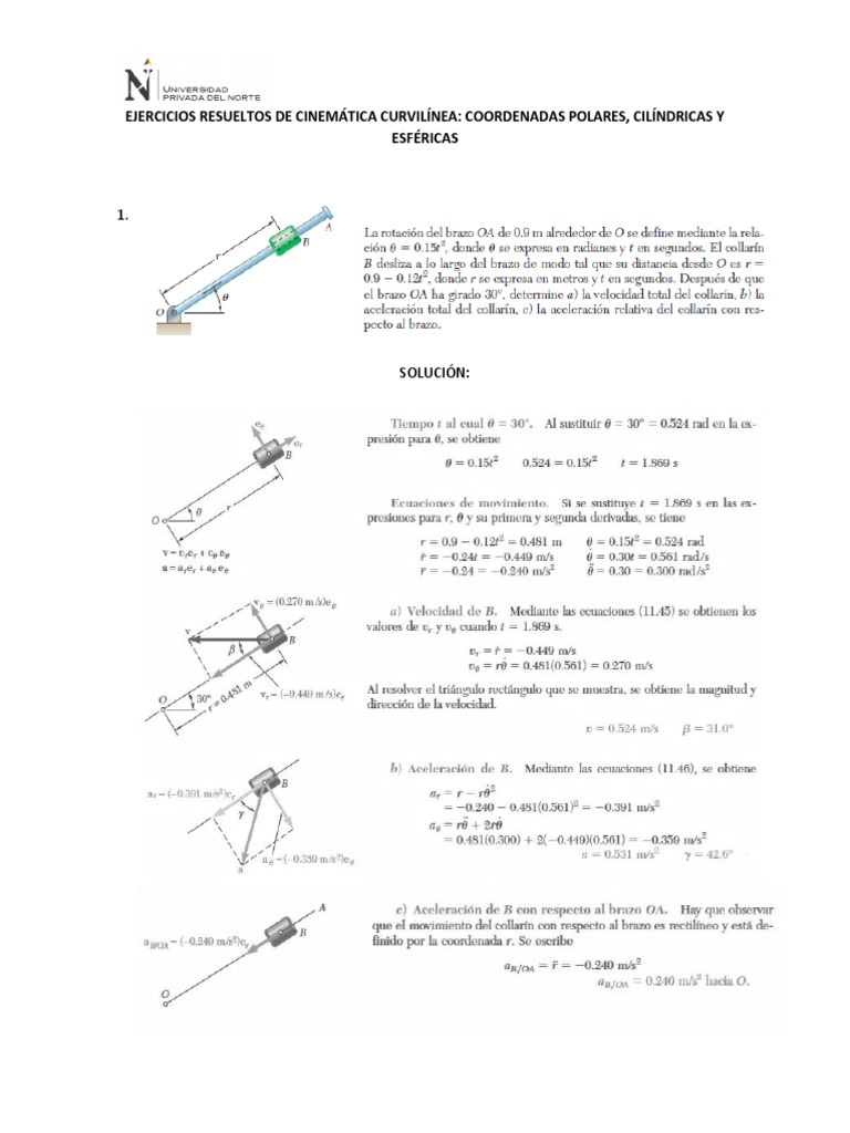 Ejercicios Resueltos de Cinem Curv COORD Polares Cilindrc Esferic | PDF