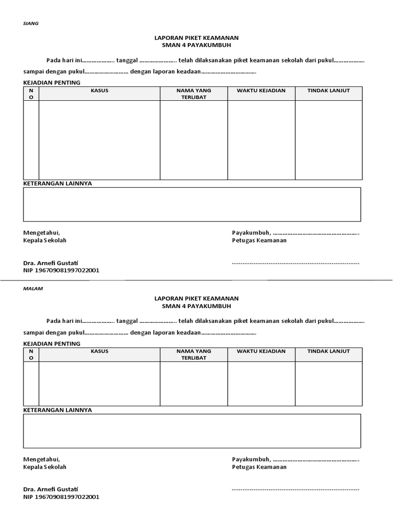 Laporan Piket Keamanan | PDF