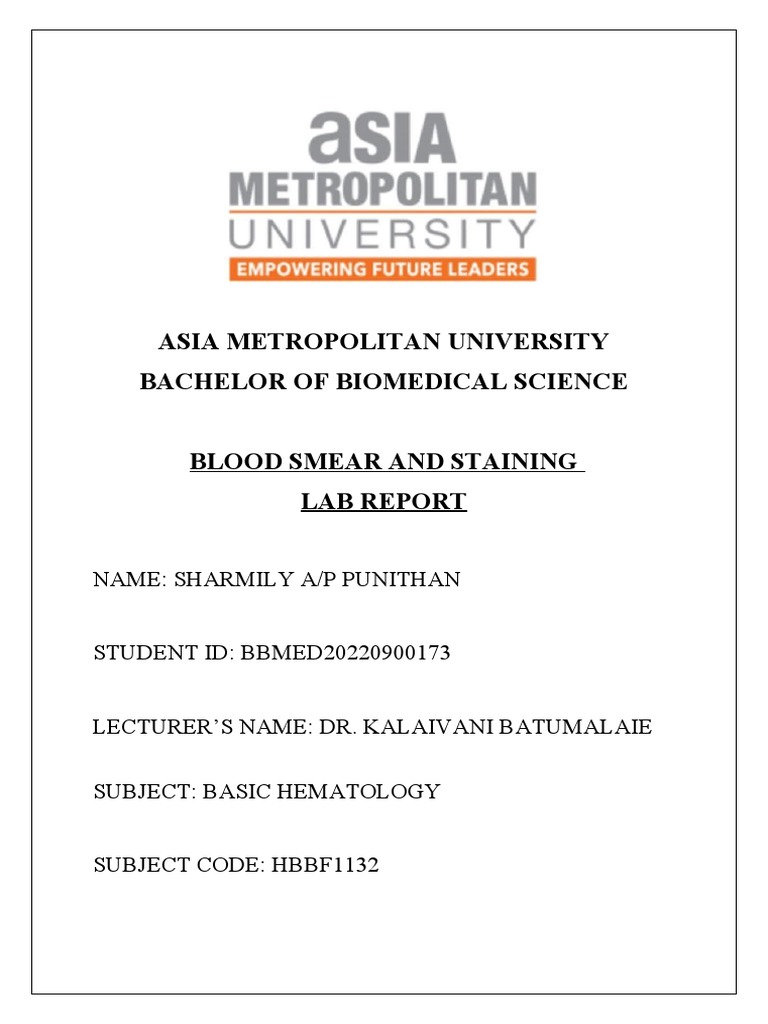 Blood Smear Lab Report | PDF | Staining | Blood Cell