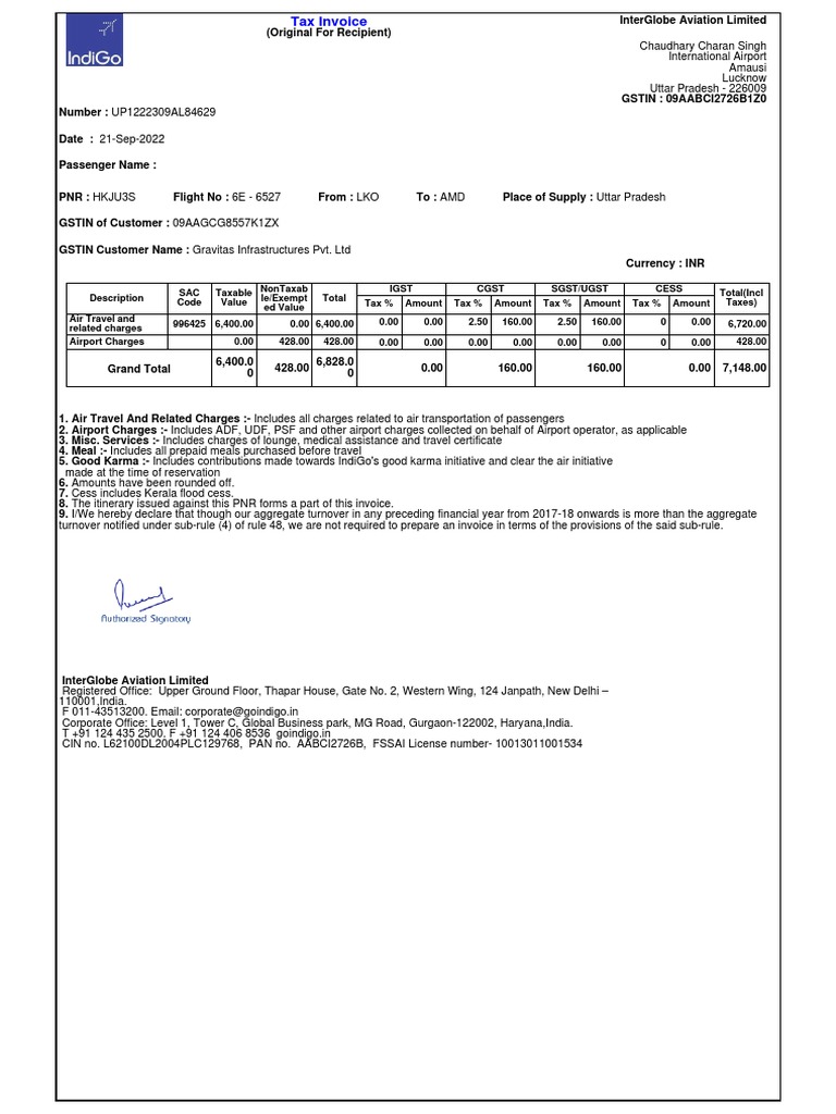 Tax Invoice UP1222309 AL84629 | PDF | Aviation | Payments