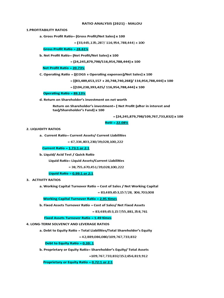 Ratio Analysis of URC-FS & IS | PDF | Equity (Finance) | Working Capital