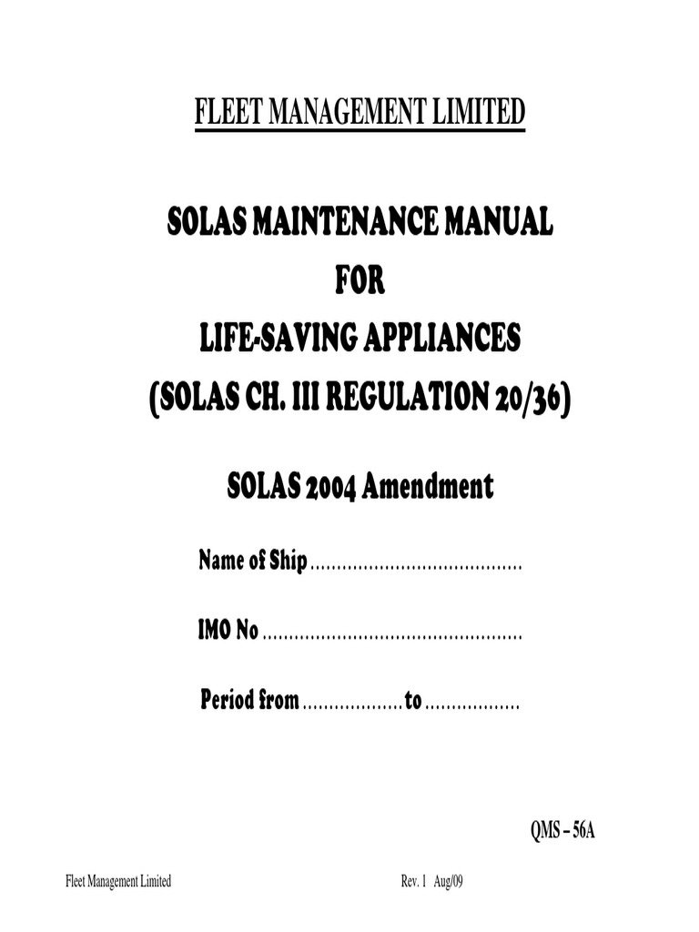 SOLAS Maintenance Manual For LSA | PDF | Water Transport | Equipment