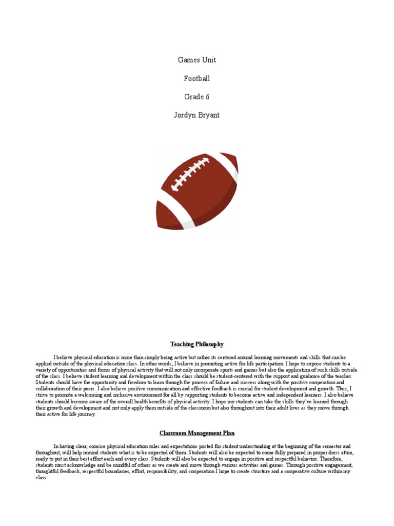 Football Unit Grade 6 | PDF | Cognition | Behavior Modification