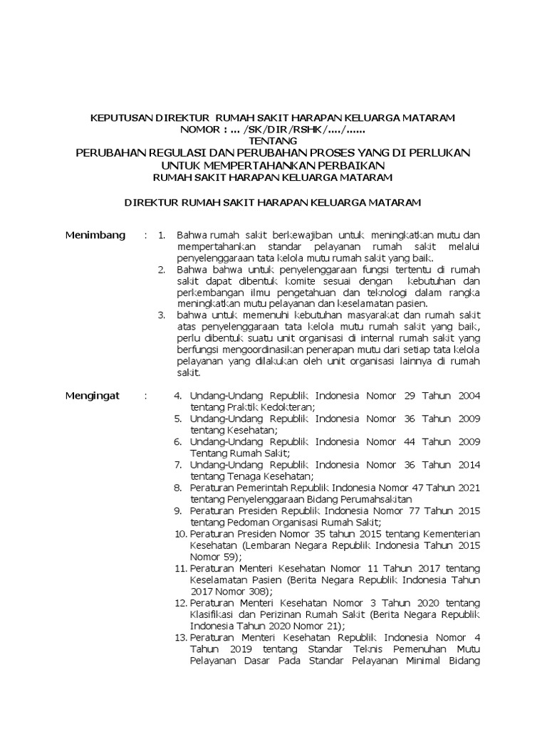 Format SK Perubahan Regulasi Dan Proses | PDF