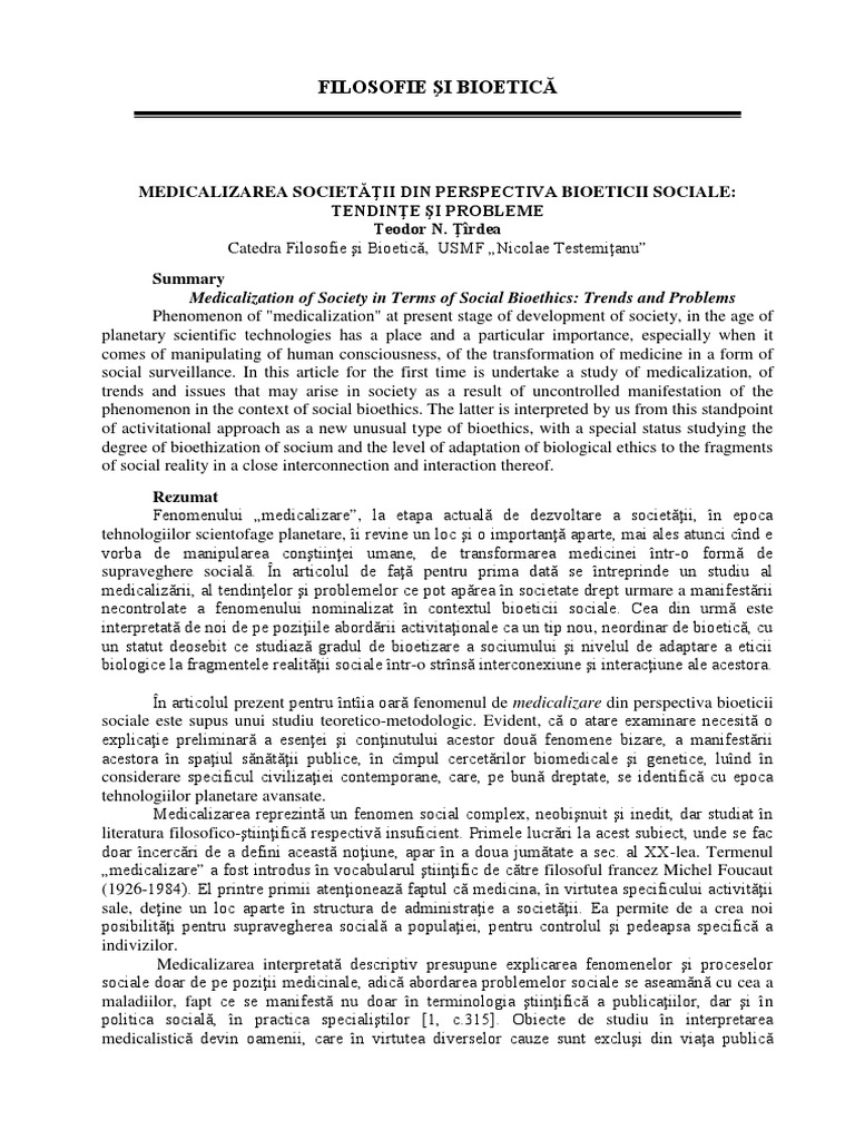 99.medicalizarea Societatii Din Perspectiva Bioeticii Sociale - 0 | PDF
