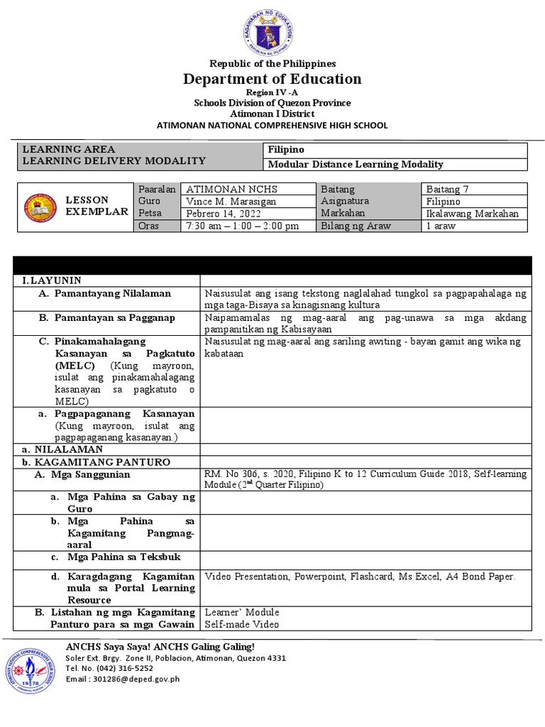 Lesson Exemplar COT 1 | PDF
