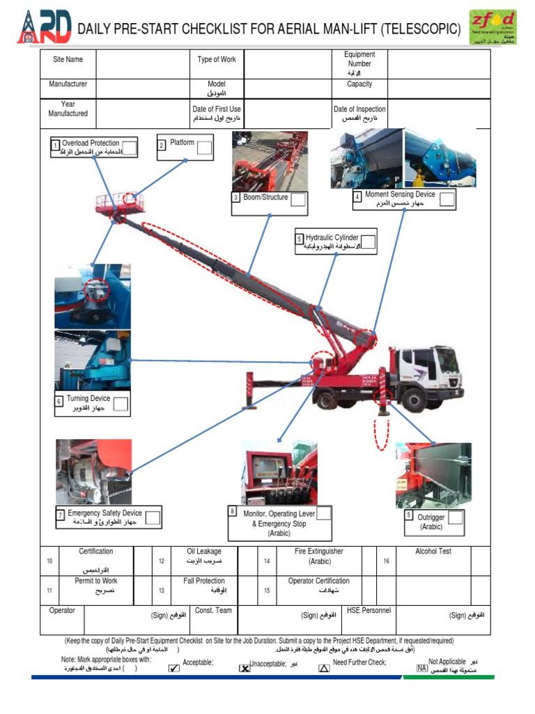 Aerial Man-Lift Safety Checklist | PDF | Equipment | Safety