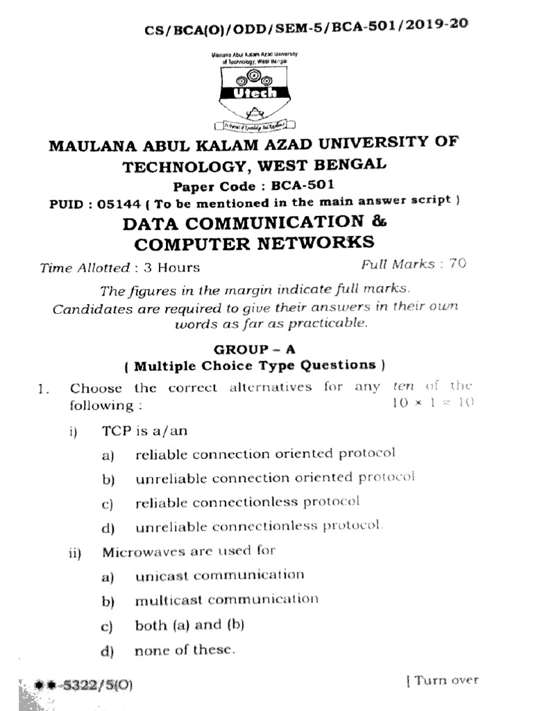 Bca Last Year Question Paper (Computer Networ | PDF