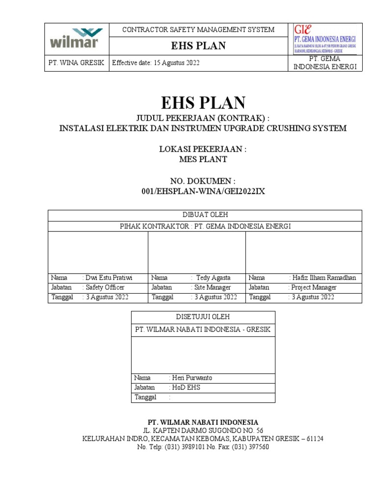 Pelaporan Ehs Plan | PDF