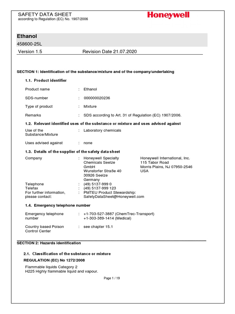 Ethanol: Safety Data Sheet | PDF | Toxicity | Personal Protective Equipment