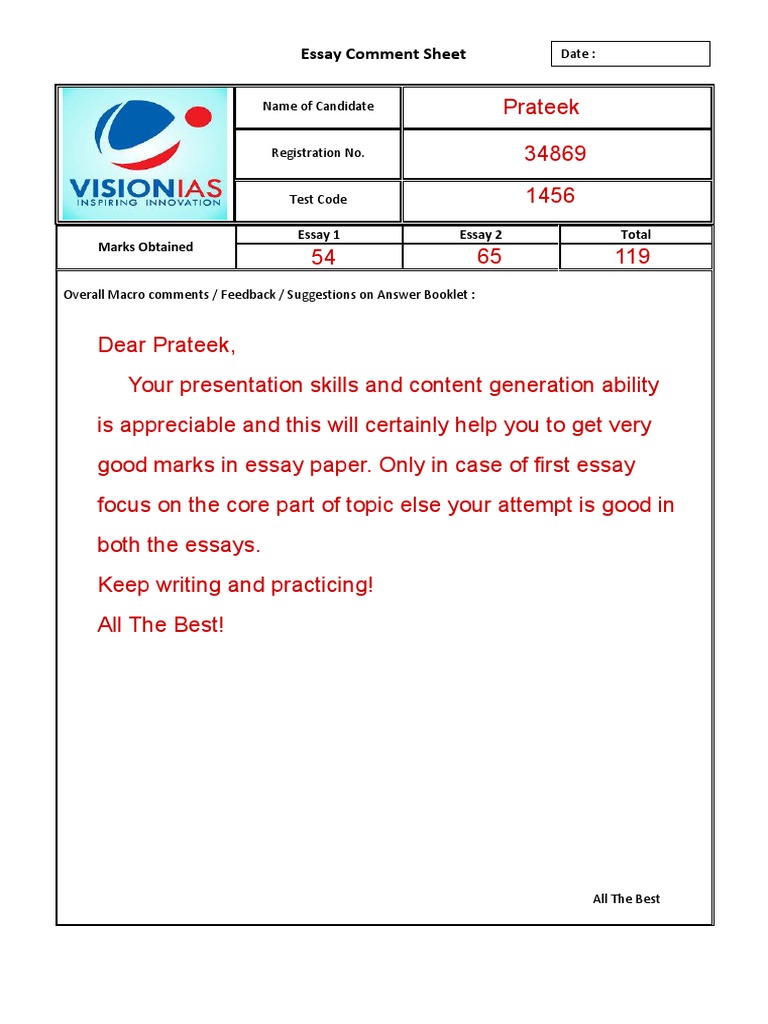 Essay feedback and marks sheet | PDF | Essays | World Health Organization