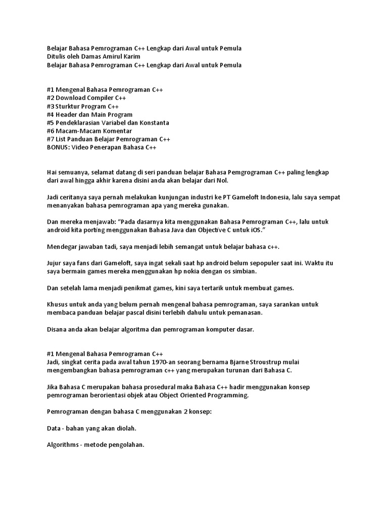 Panduan Belajar Pemrograman C++ Pemula | PDF