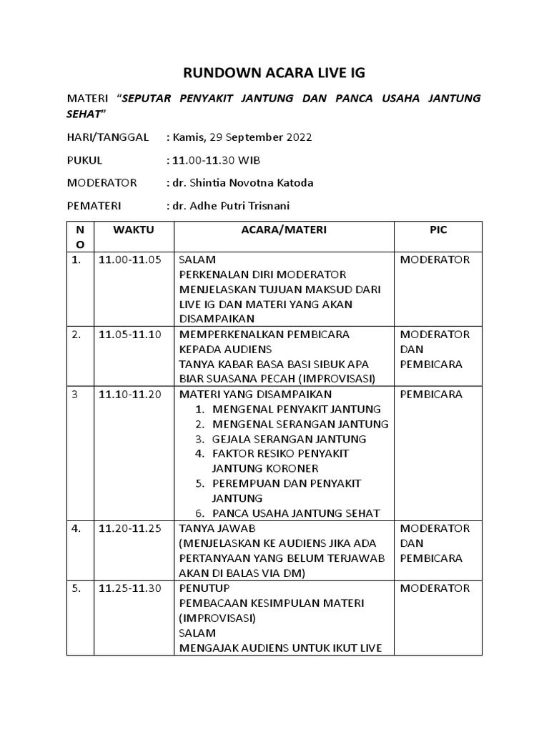 Rundown Acara Live Ig | PDF