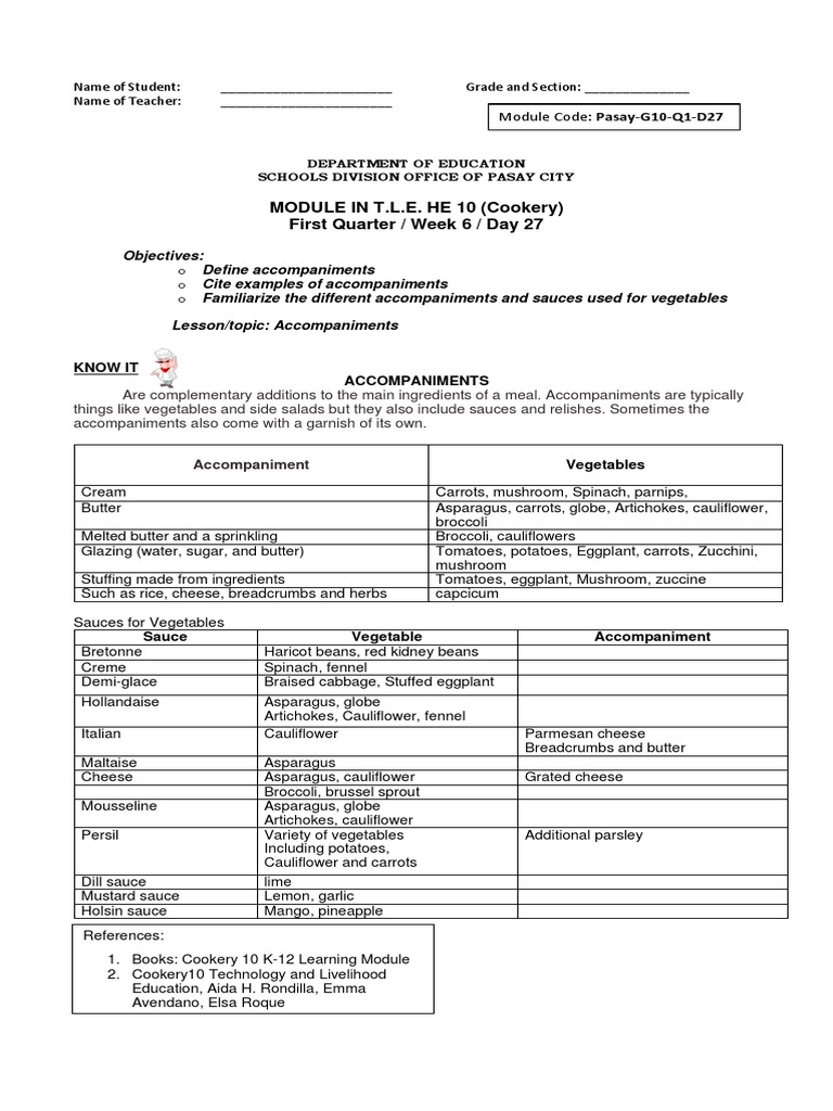 Grade 10 Cookery Q1 Day27 | PDF | Zucchini | Sauce