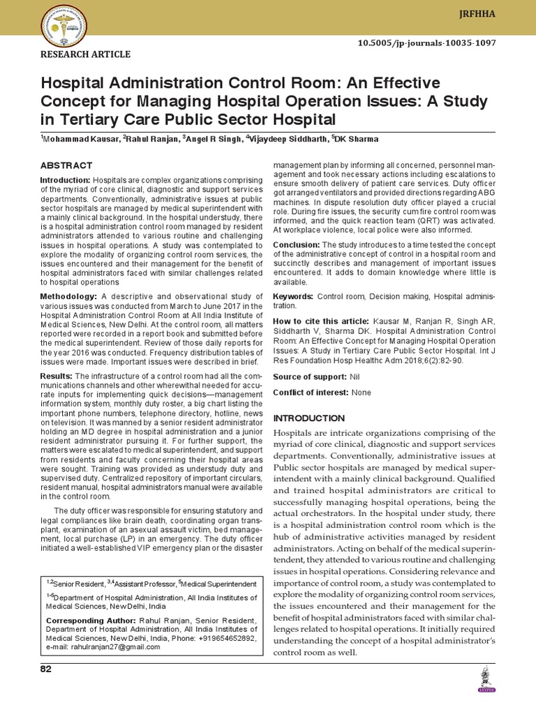Hospital Administration Control Room Study | PDF | Emergency Department ...
