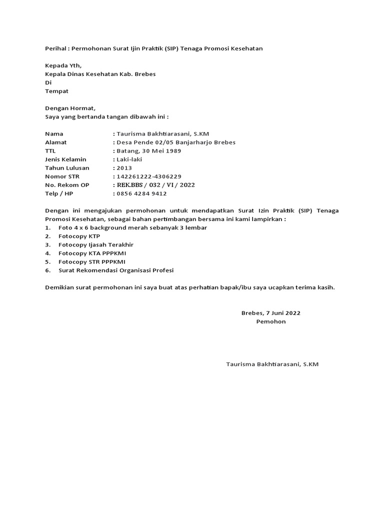 Surat Permohonan SIP | PDF