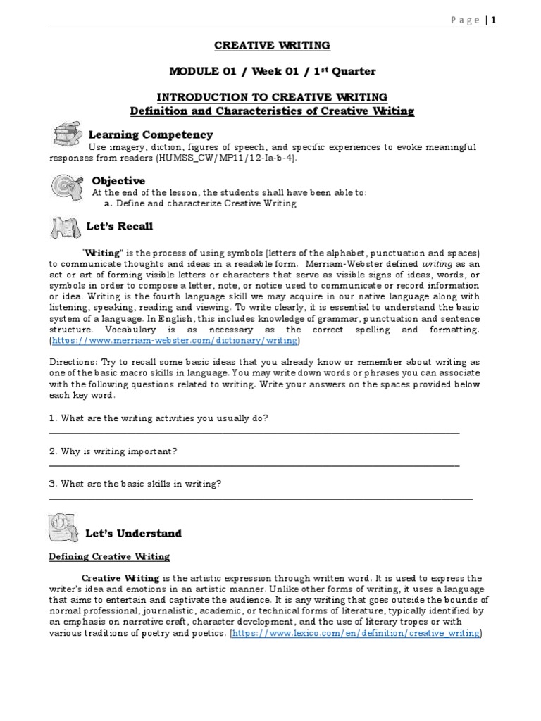 Grade 11 Creative Writing Module 1 | PDF | Narration | Word