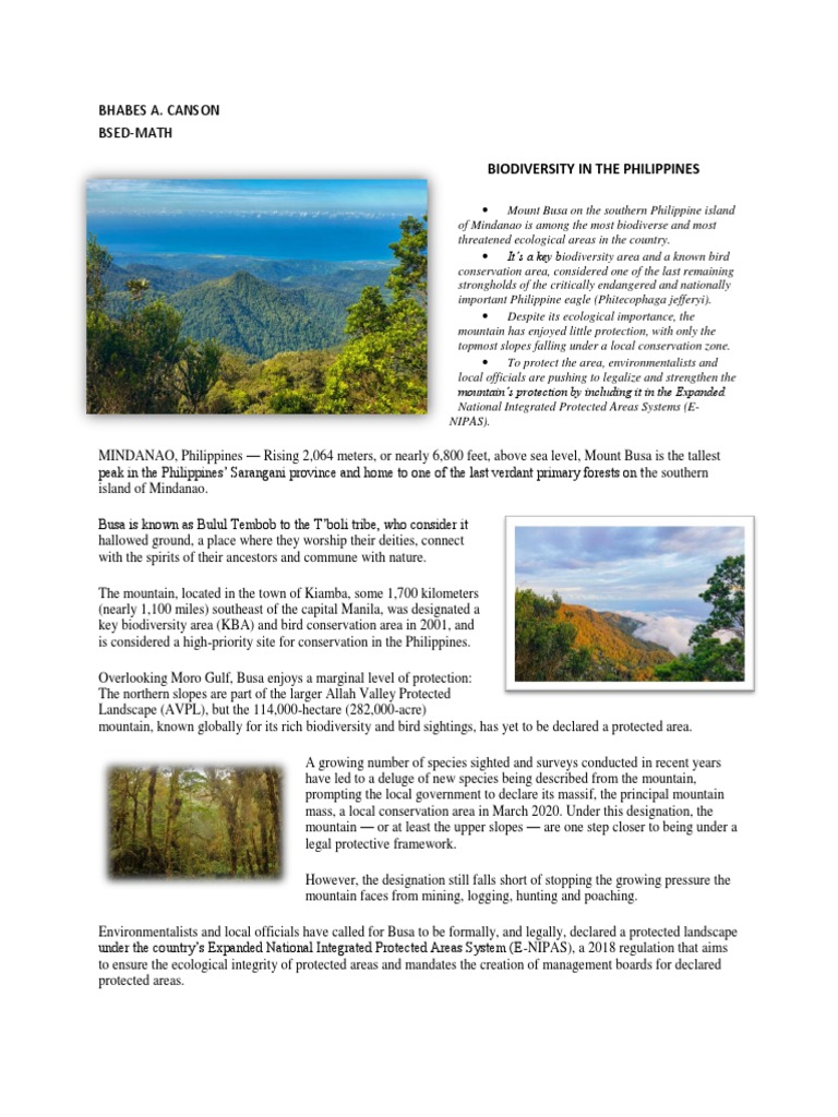 Mount Busa: Biodiversity & Protection | PDF | Protected Area | Philippines