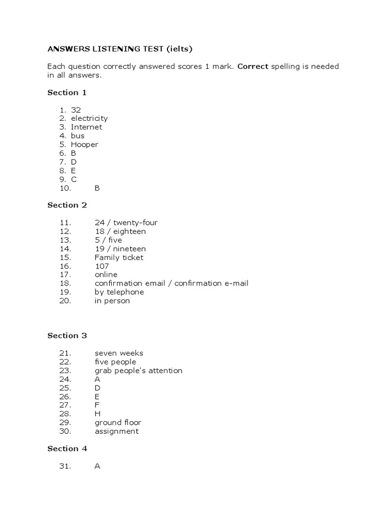 Answers Listening Test Ielts | PDF