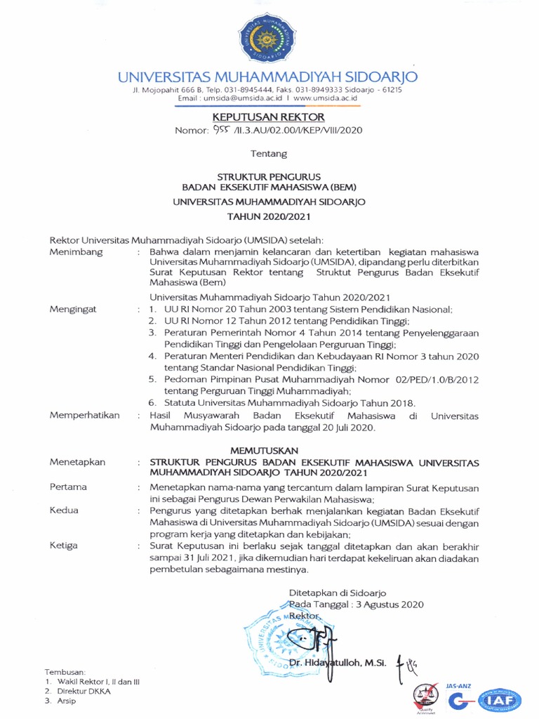 SK - Struktur Pengurus Bem 2020-2021 | PDF