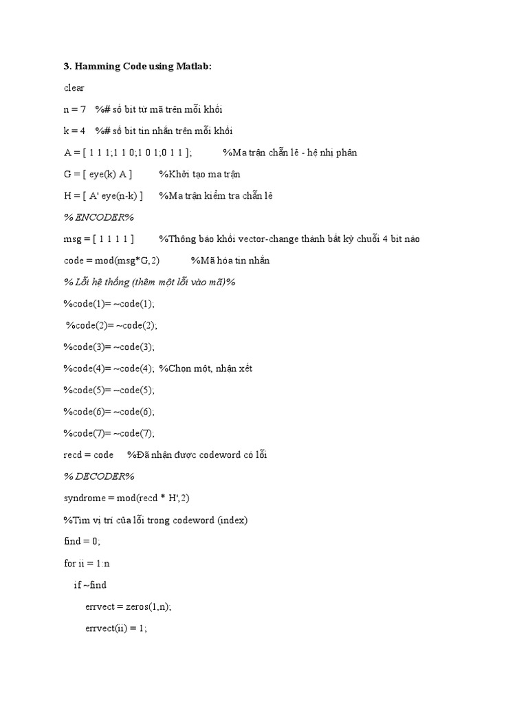 Hamming Code Matlab | PDF