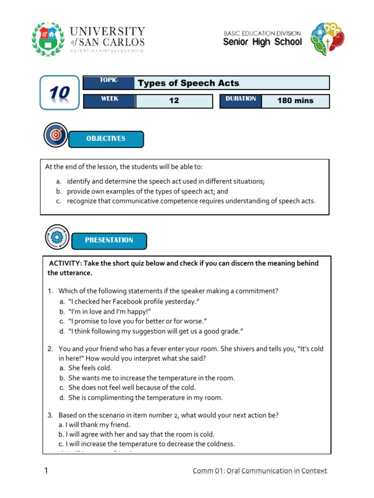Module 10 - Speech Acts | PDF | Linguistics | Human Communication