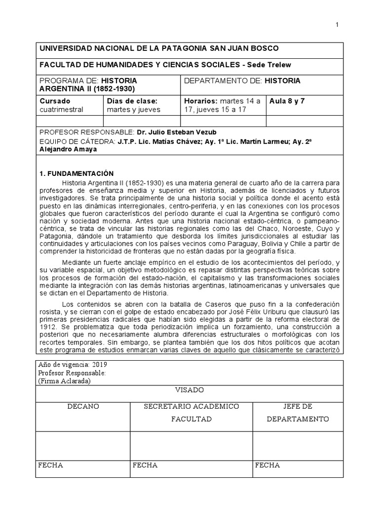 Programa Arg II 2019 | PDF | Prueba (evaluación) | Argentina