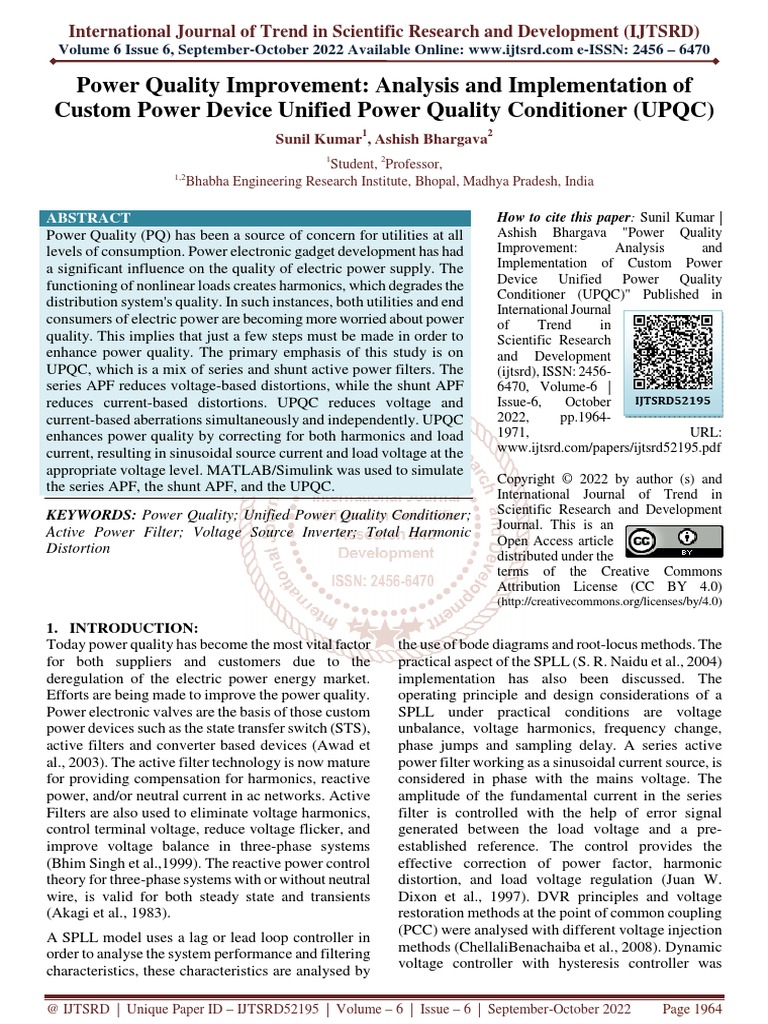 Power Quality Improvement Analysis and Implementation of Custom Power ... Power Quality Improvement Analysis and Implementation of Custom Power ...