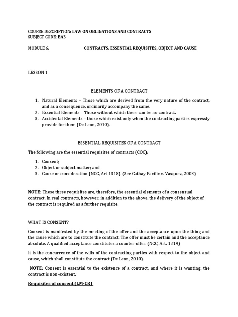 Ba3 Module 6 Law On Contracts | PDF | Offer And Acceptance | Lease