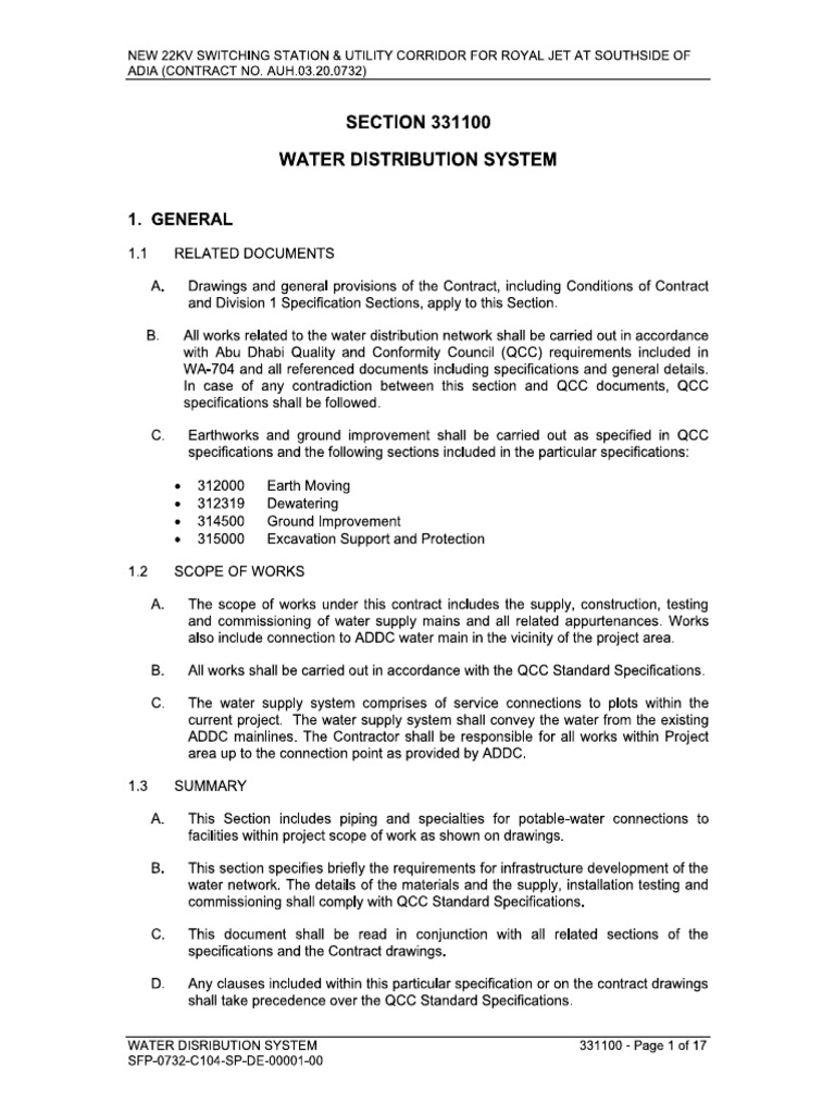 Water Distribution Specification | PDF