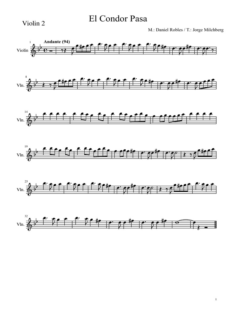 El - Condor - Pasa Cuarteto-Violín - 2 | PDF