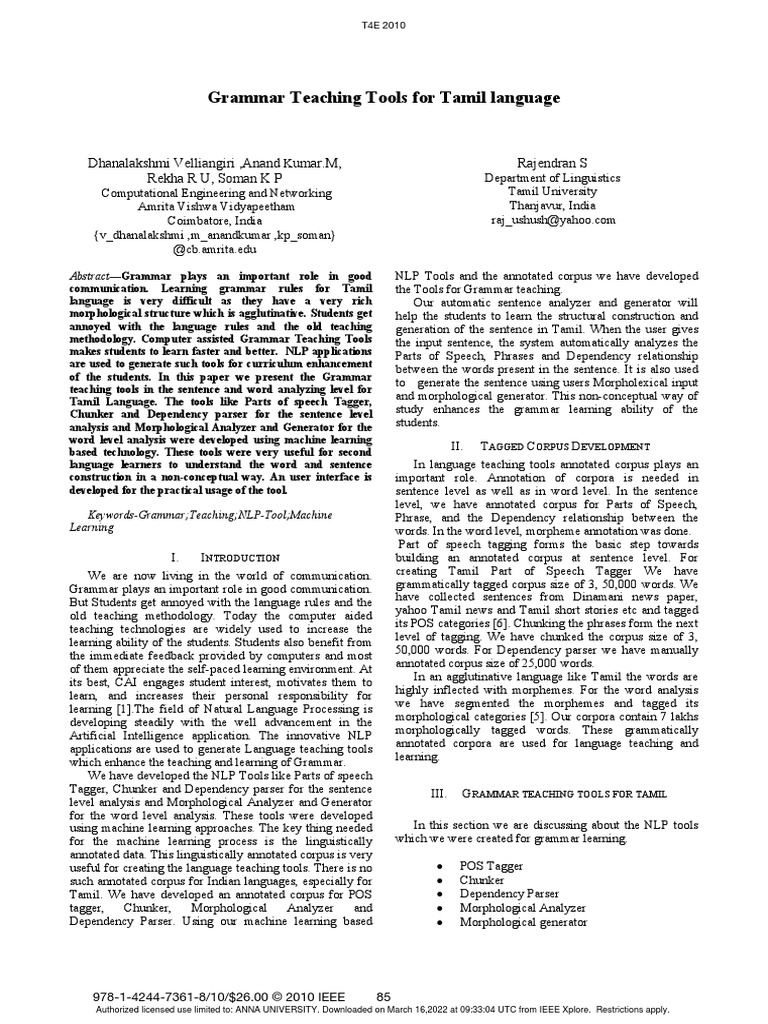 Grammar Teaching Tools For Tamil Language | PDF | Parsing | Morphology ... Grammar Teaching Tools For Tamil Language | PDF | Parsing | Morphology ...