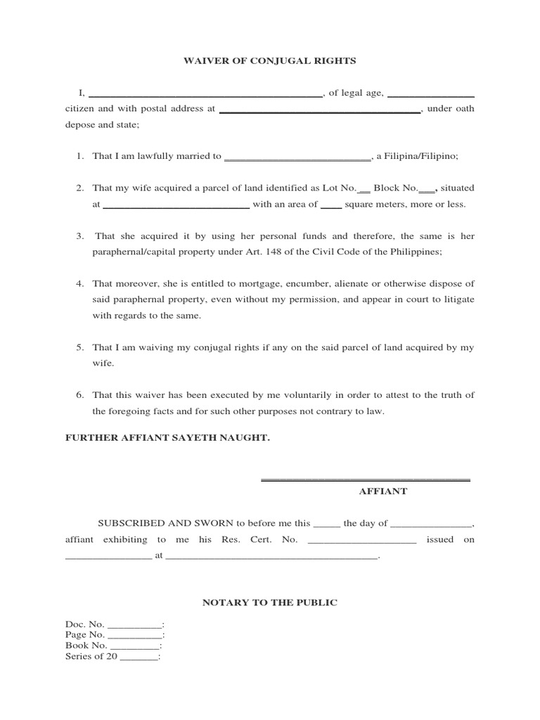 Waiver of Conjugal Rights Document | PDF