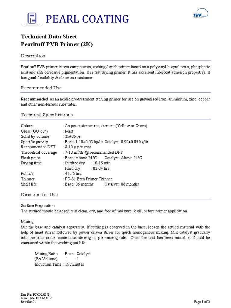 TDS PVB Primer 2K | PDF | Materials | Chemistry