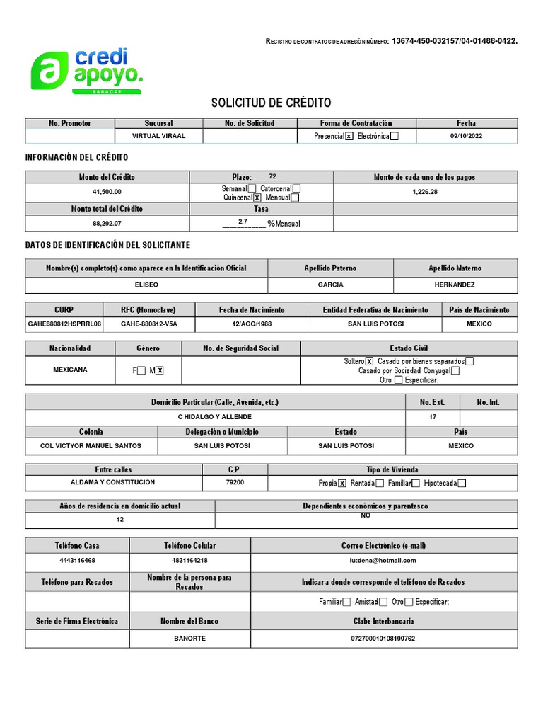 Solicitud de Crédito | PDF | Pagos | Bancos